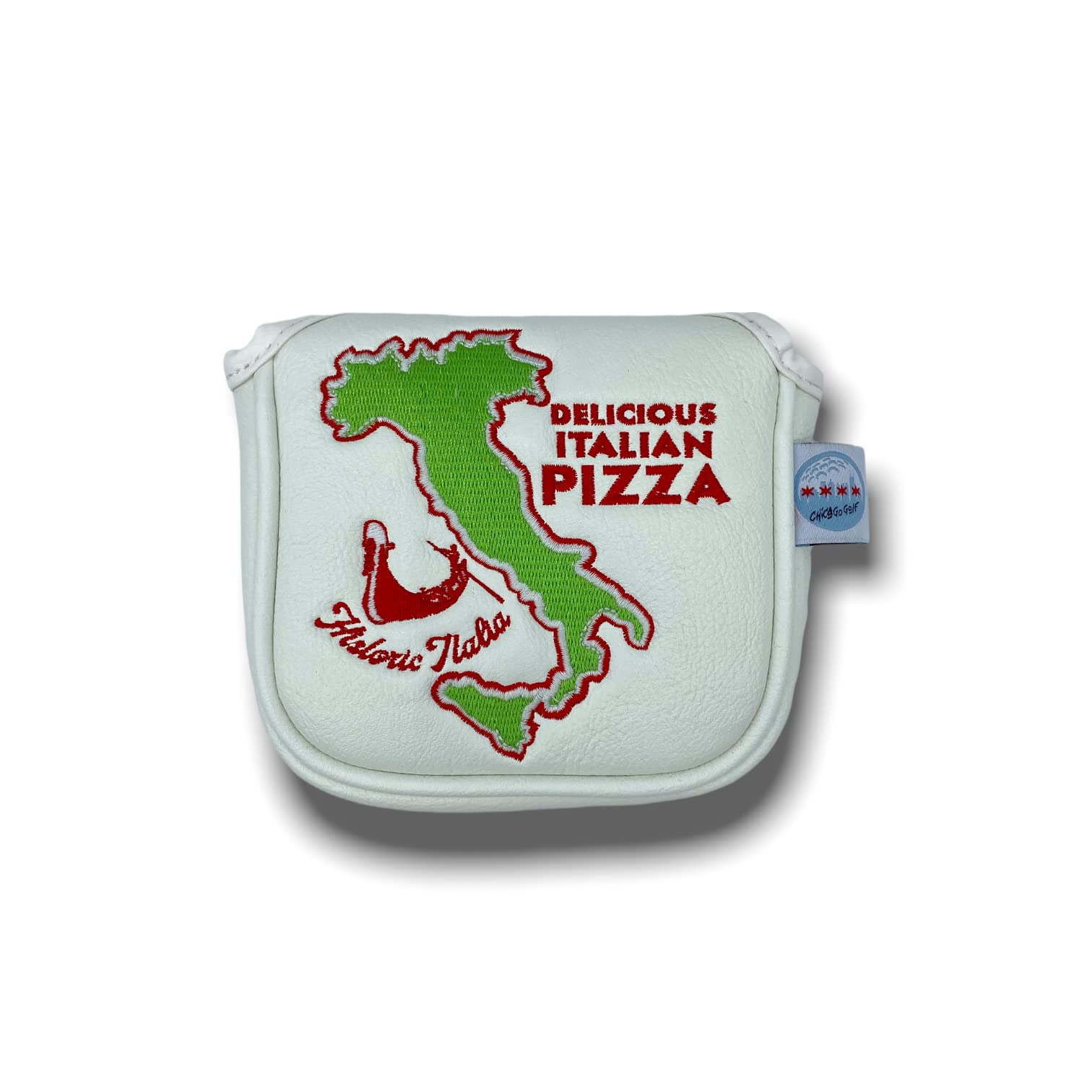 Chicago Golf Apparel Italia Pizza Mallet Putter Headcover by Chicago Golf, Italia- White background, Red interior