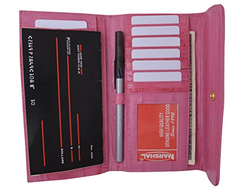 Womens Eel Skin Leather Deluxe Checkbook Wallet (Pink)