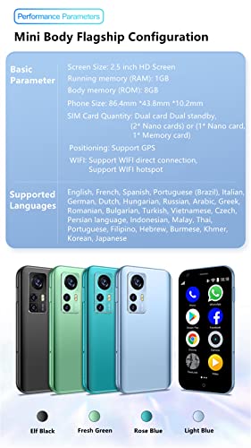 Mini Smartphone Unlocked 1GB RAM 8GB ROM Small Cell Phones, 2.5'' Touch Screen Quad Core Android Tiny Phone/3G/WiFi/Dual SIM/HD Camera/Google Play Mobile Phone (Blue)