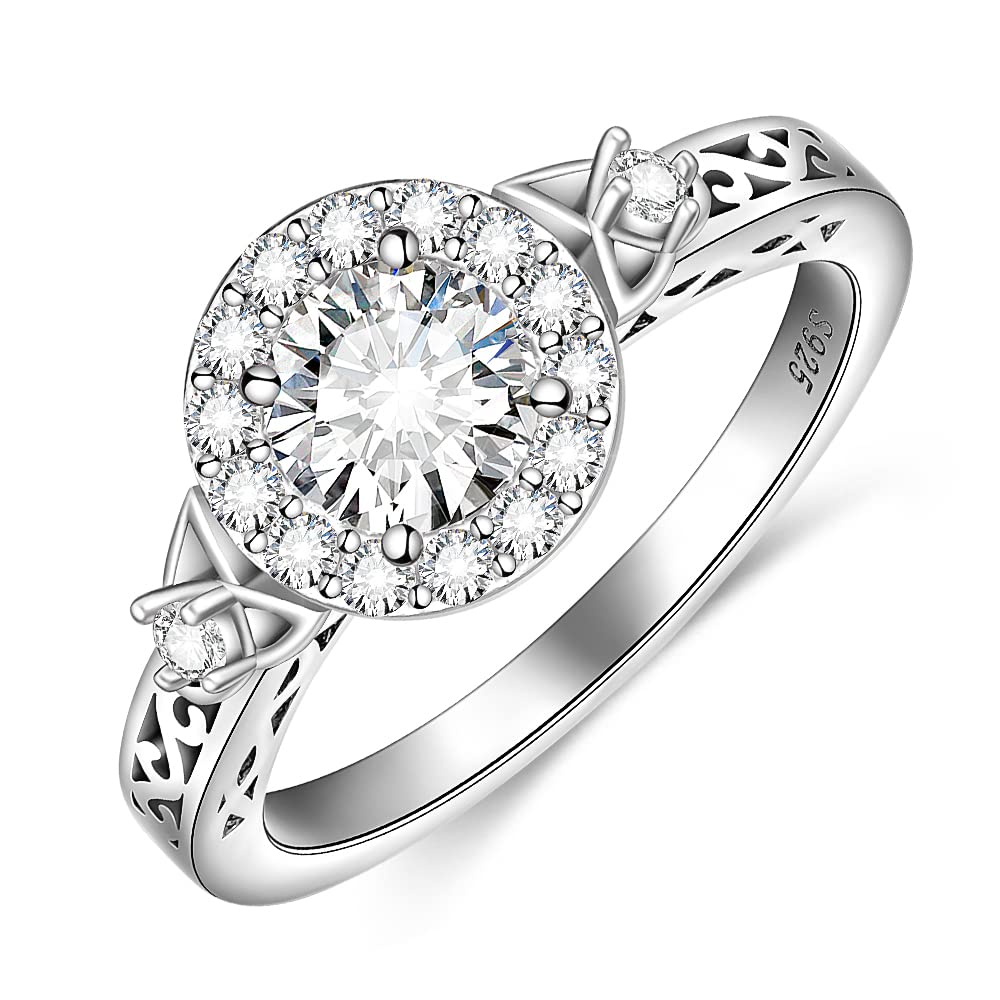Celtic Knot ring Sterling Silver Cubic Zirconia Diamond Engagement Rings for Women Round Cut Celtic Infinity Wedding Promise Rings for Her Solitaire Anniversary Size 9