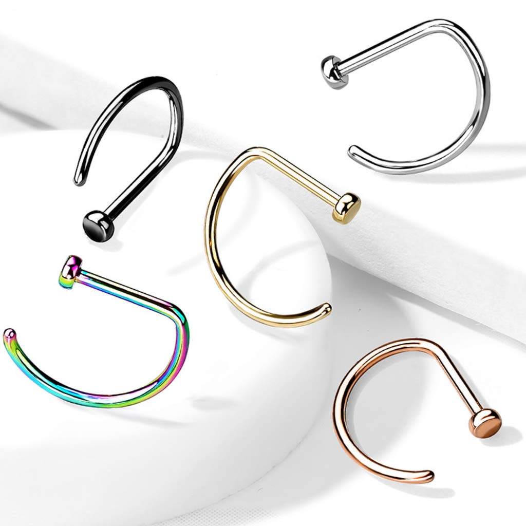 BODY DAZZ 20G-18G Grade 23 Titanium D Shape Nose Ring Hoop (Goldtone 18G 10mm)