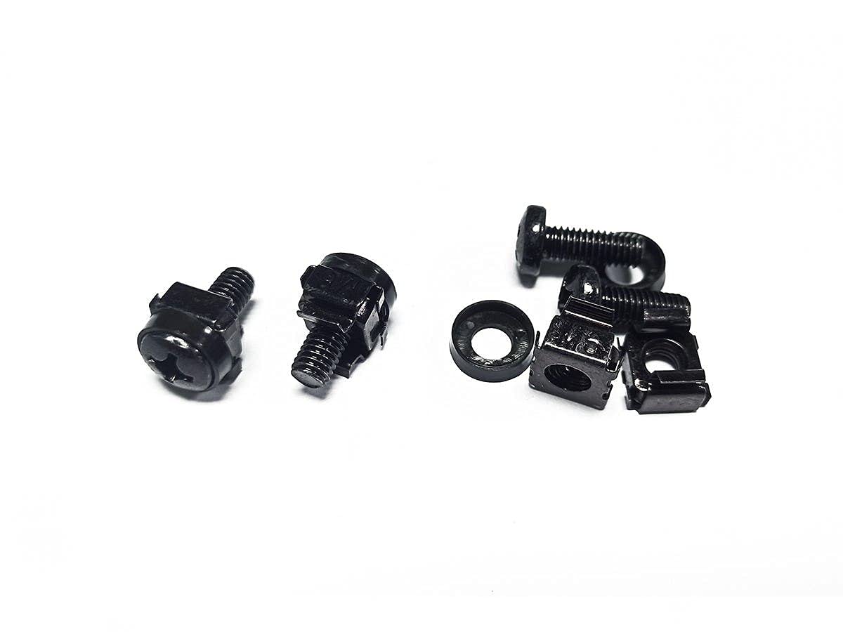 Monoprice M5 x 16mm Rack Mount Cage Nuts, Screws and Washers, 50 Sets - Black, Zinc Plated, for Cabinet or Server Racks Tapped with 10/32 Universal Square Hole Rails