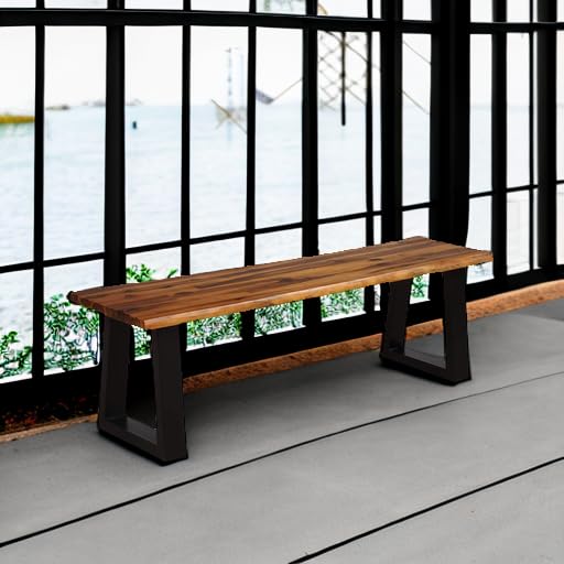 Giantex Wooden Dining Bench Seating Chair Rustic Indoor &Outdoor Furniture (Rustic Brown&Black)