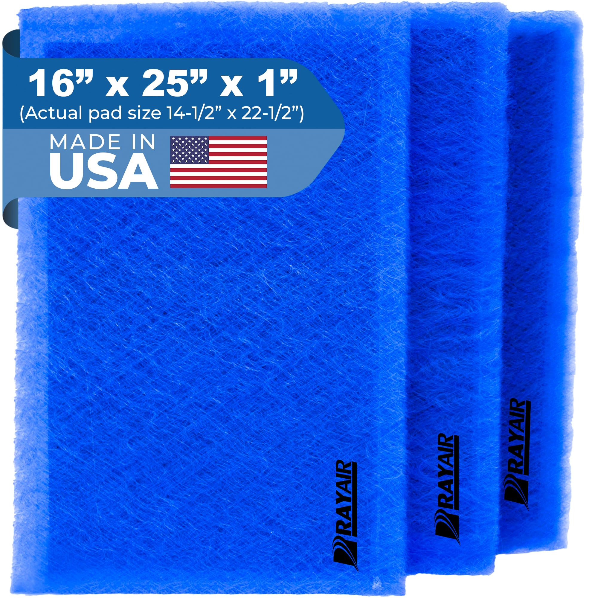 RAYAIR SUPPLY 16x25 Replacement Filter Pads Compatible with PureAiRx Air Cleaner 16x25 Refills (3 Pack) Blue