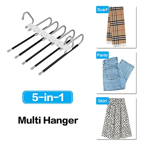 HotMax Pants Hanger Space Saving, Multiple Pants Organizer for Closet, Stainless Steel Jeans Hangers, Non-Slip Trousers Storage Organizer for Scarf, Skirt(2packs, 5-rods)