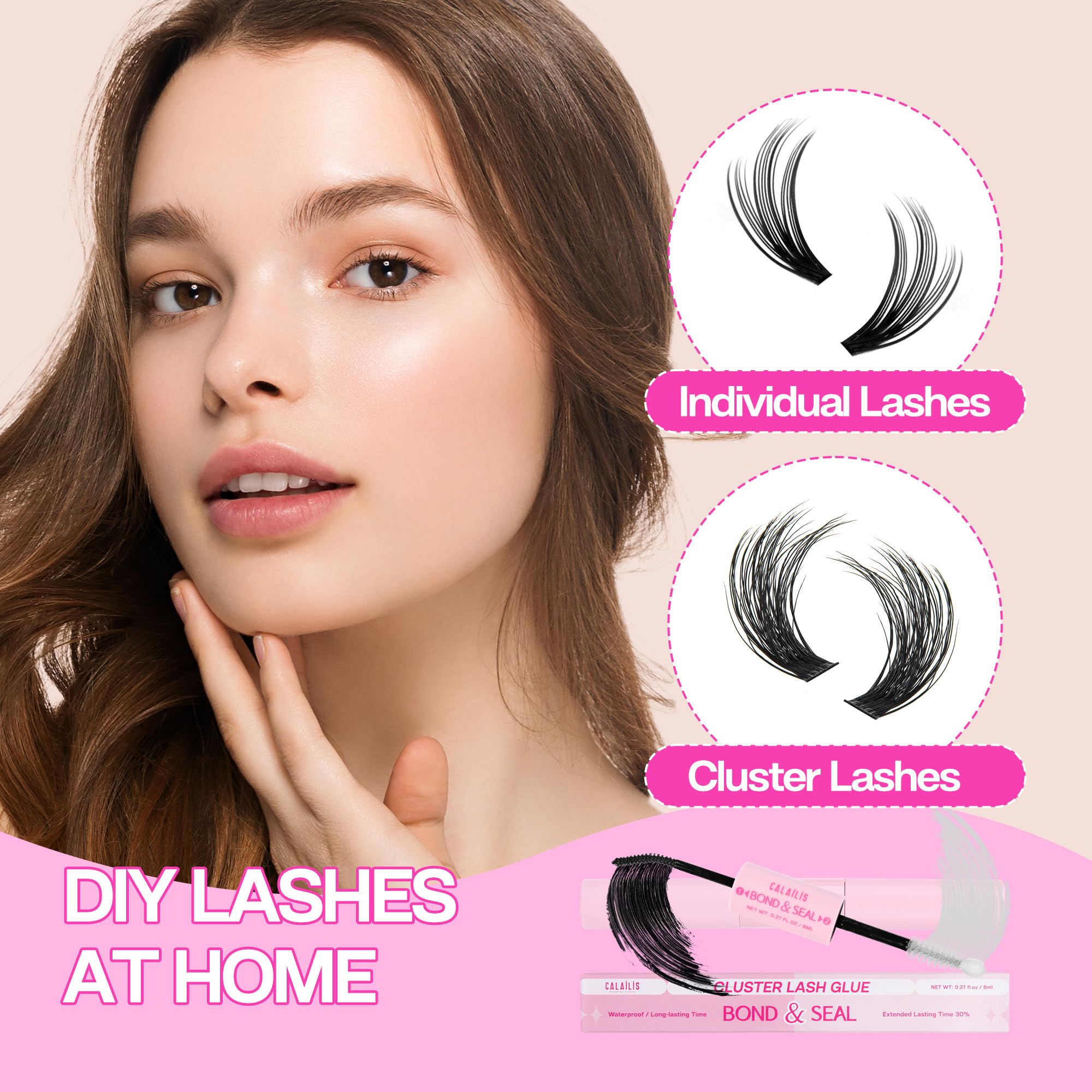CALAILIS Lash Bond and Seal, Cluster Lash Glue Bond and Seal Lash Glue for Lash Clusters Super Strong Hold and Long Lasting 72 Hours Waterproof Non-irritating Individual Lash Glue for Cluster Eyelash