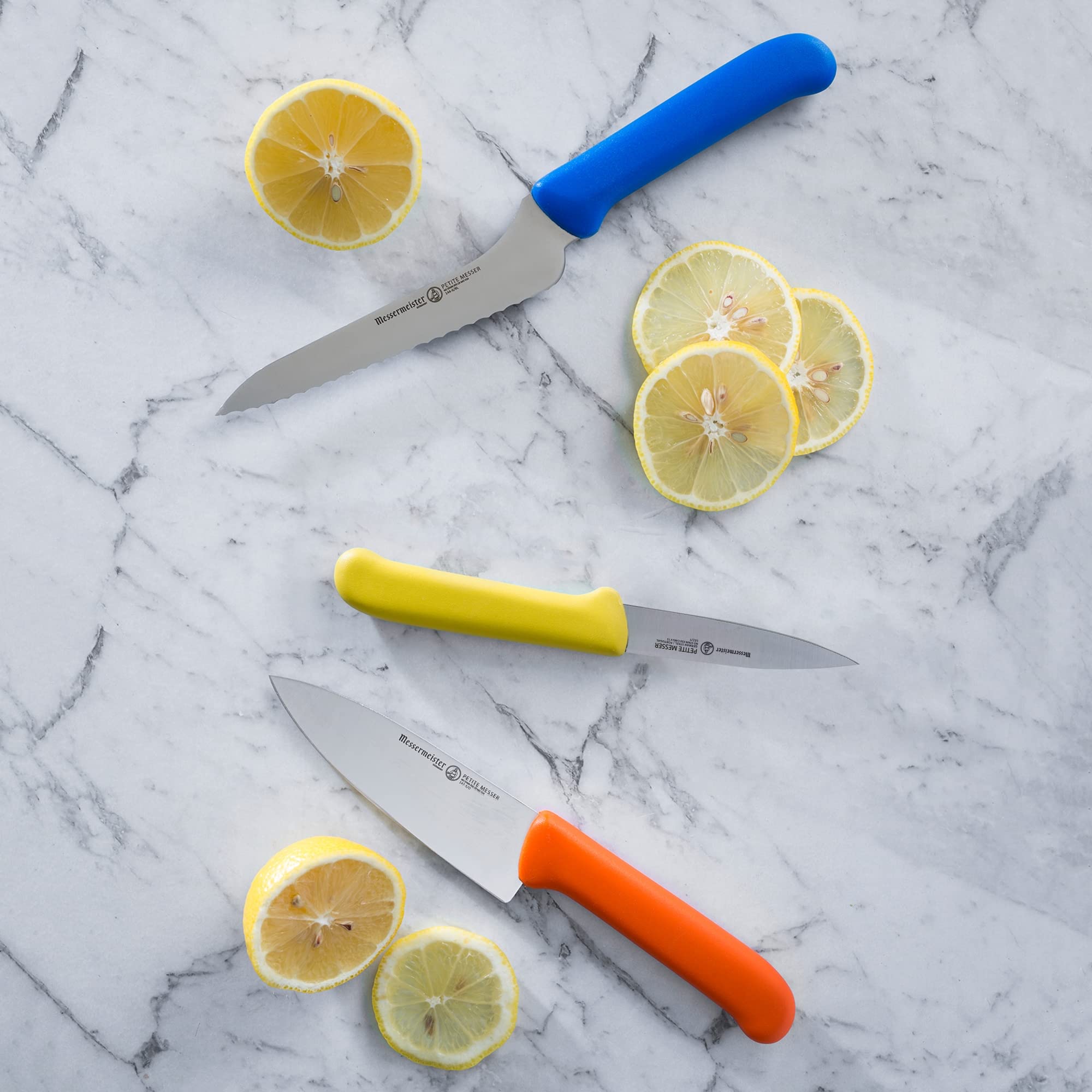 Messermeister Petite Messer 3” Spear Point Parer with Matching Sheath, Yellow - German 1.4116 Stainless Steel & Ergonomic Handle - Lightweight, Rust Resistant & Easy to Maintain