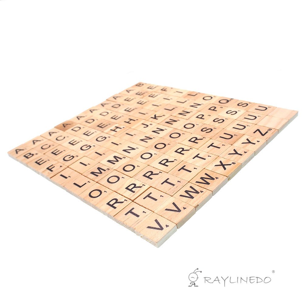 Raylinedo® 100X Wooden Scrabble Tiles Letter Alphabet Scrabbles Number Crafts English Words Fixed