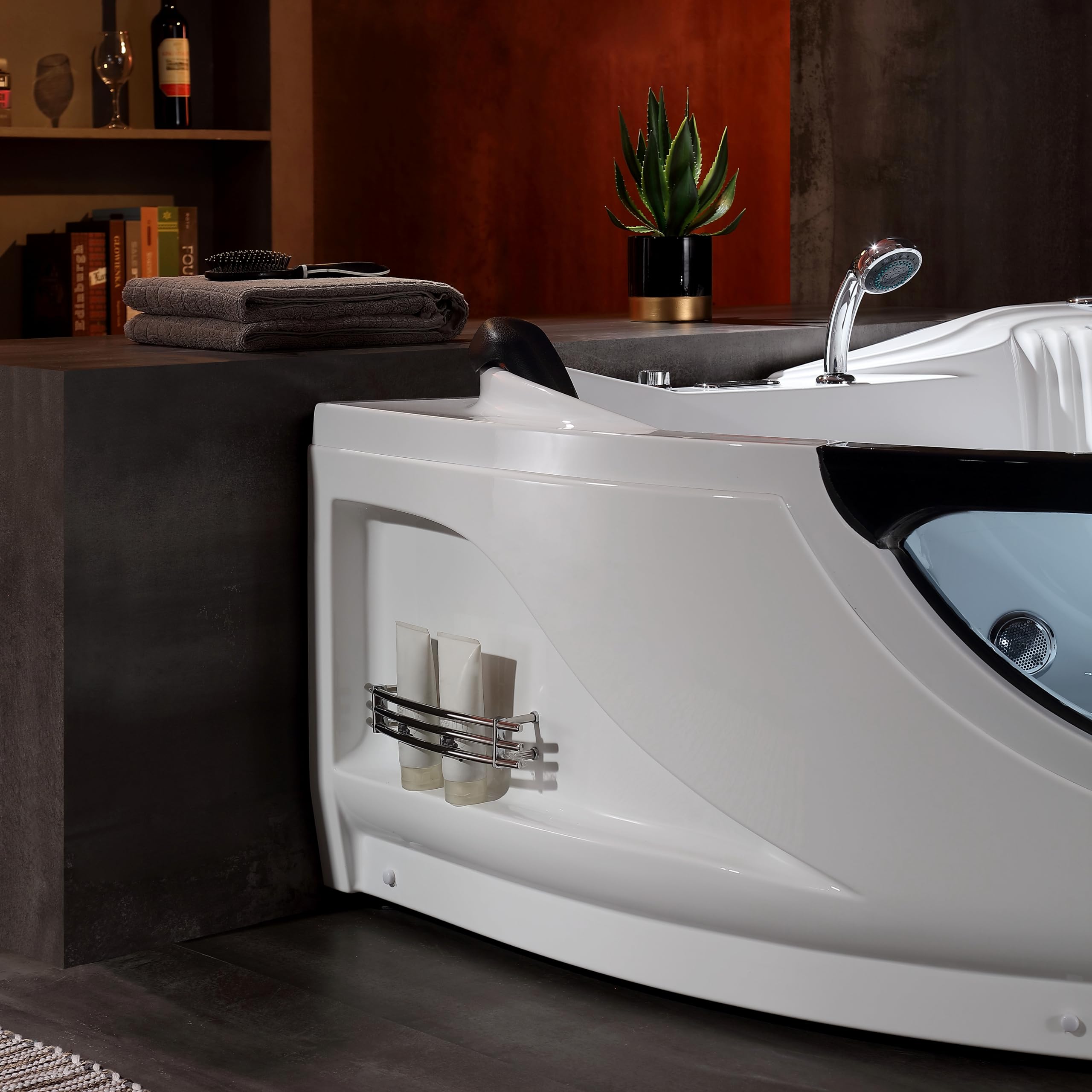 Empava Corner Whirlpool Bathtub with Heater,2 Person Jetted Tub with Light,Spa Hydromassage with Chromatherapy,Acrylic,59 in