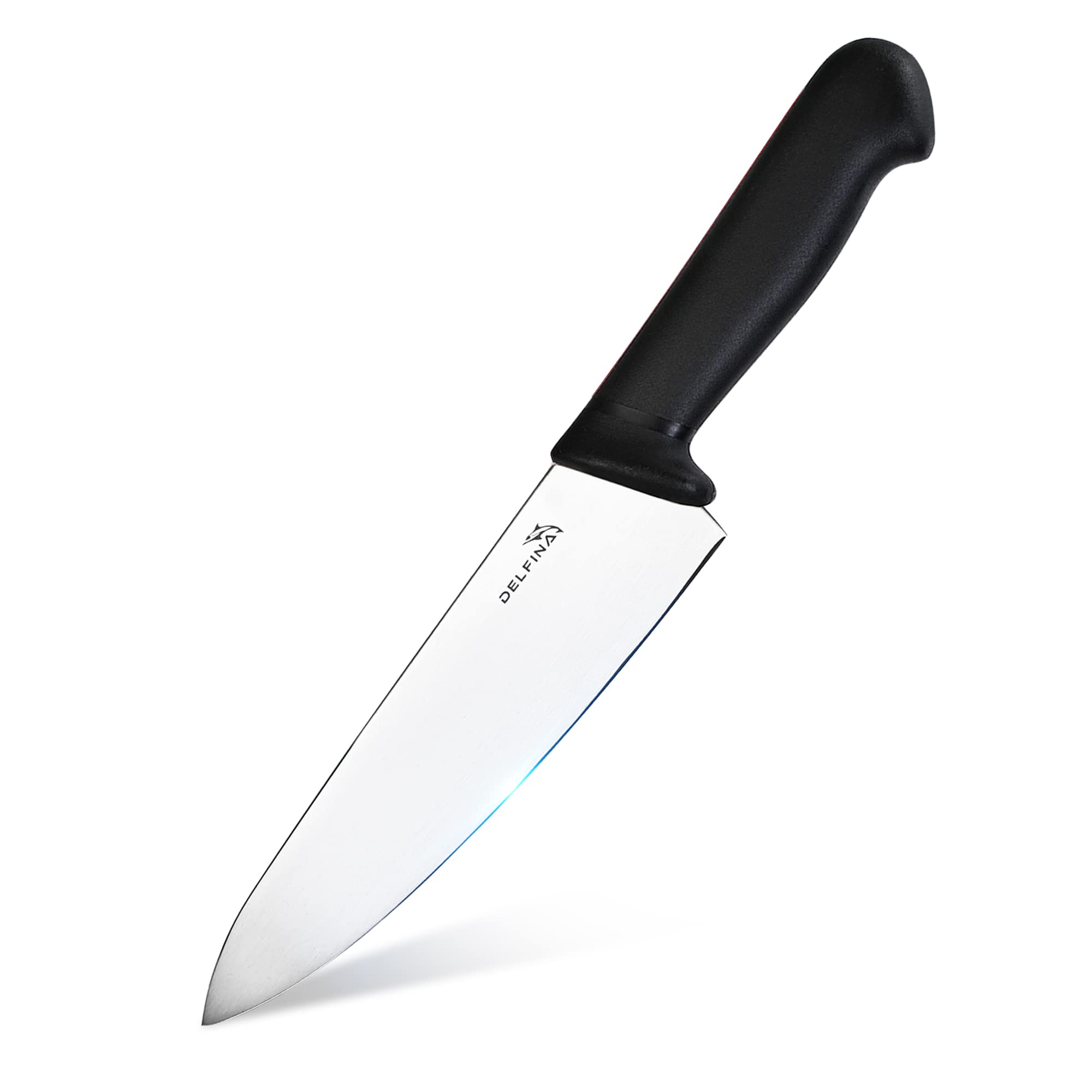 DELFINA Chef Knife, 8 Inch Kitchen Knife with Sheath, Professional High Carbon Stainless Steel Sharp Cooking Knife with Ergonomic Handle,Well Balanced & Easy to Clean (Black Handle)