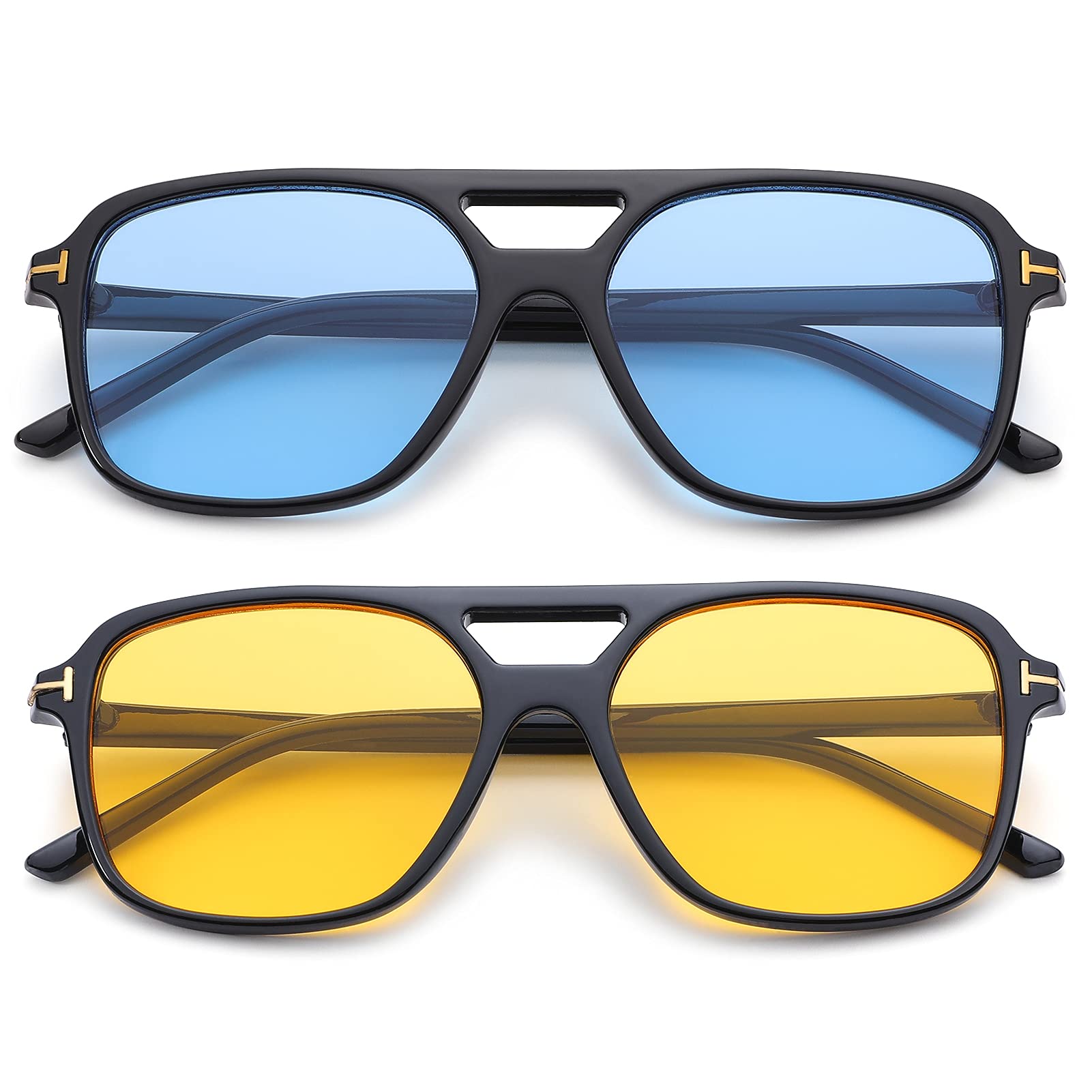 Bouryo Retro Sunglasses Aviator Eyeglasses Classic Vintage Square Frame 70s for Women Men,UV Protection