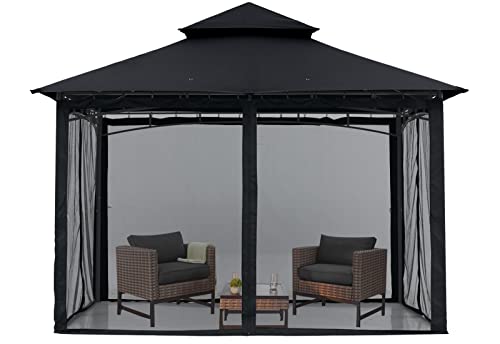 MASTERCANOPY Outdoor Garden Gazebo for Patios with Stable Steel Frame and Netting Walls (8x8,Black)