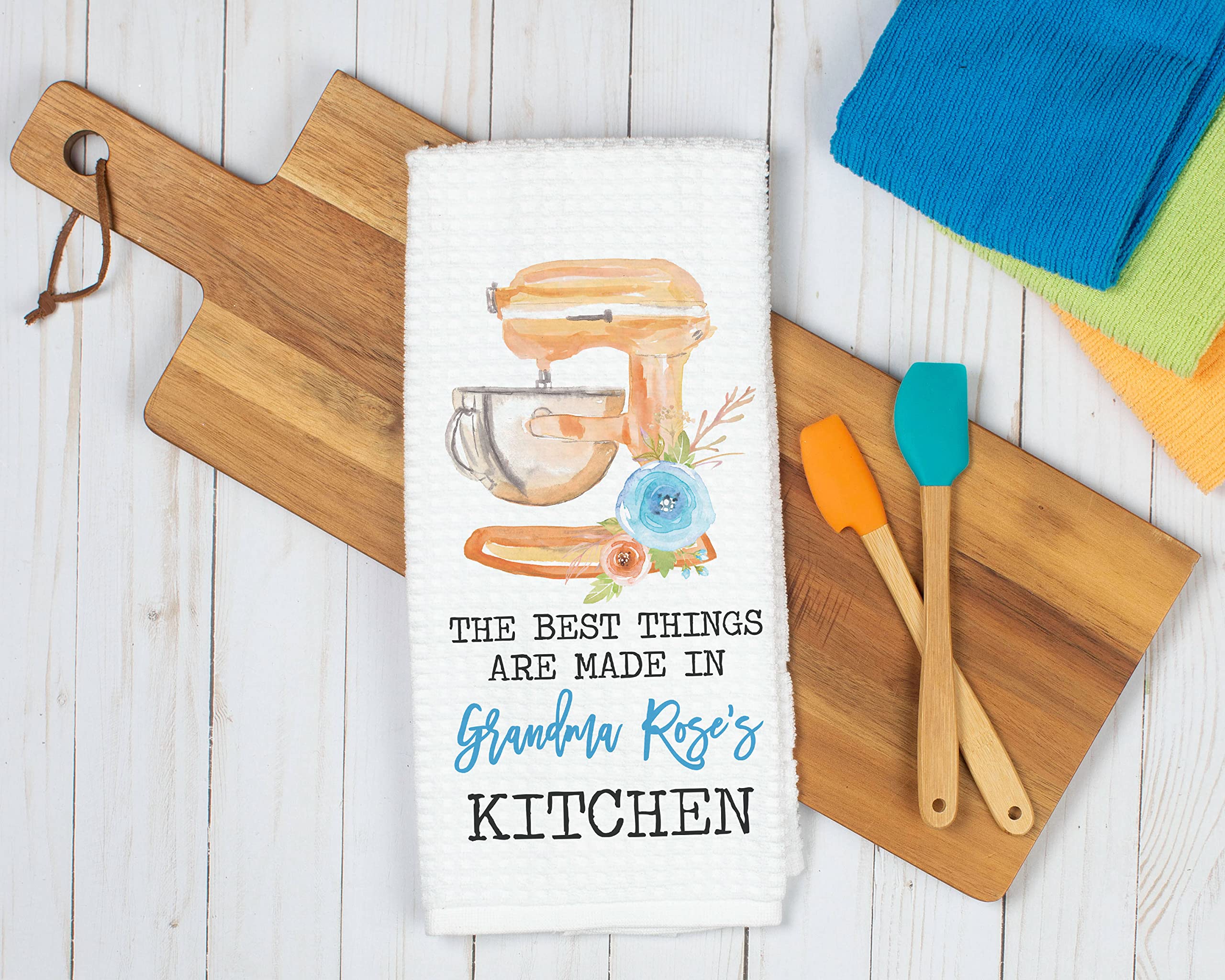 CANARY ROAD Personalized Best Things Are Made in Kitchen Towel | Custom Waffle Weave Dish Towel | Personalized Kitchen Towel | Wedding Gift | Housewarming Gift | Mixer Kitchen Towel | Baking Towel
