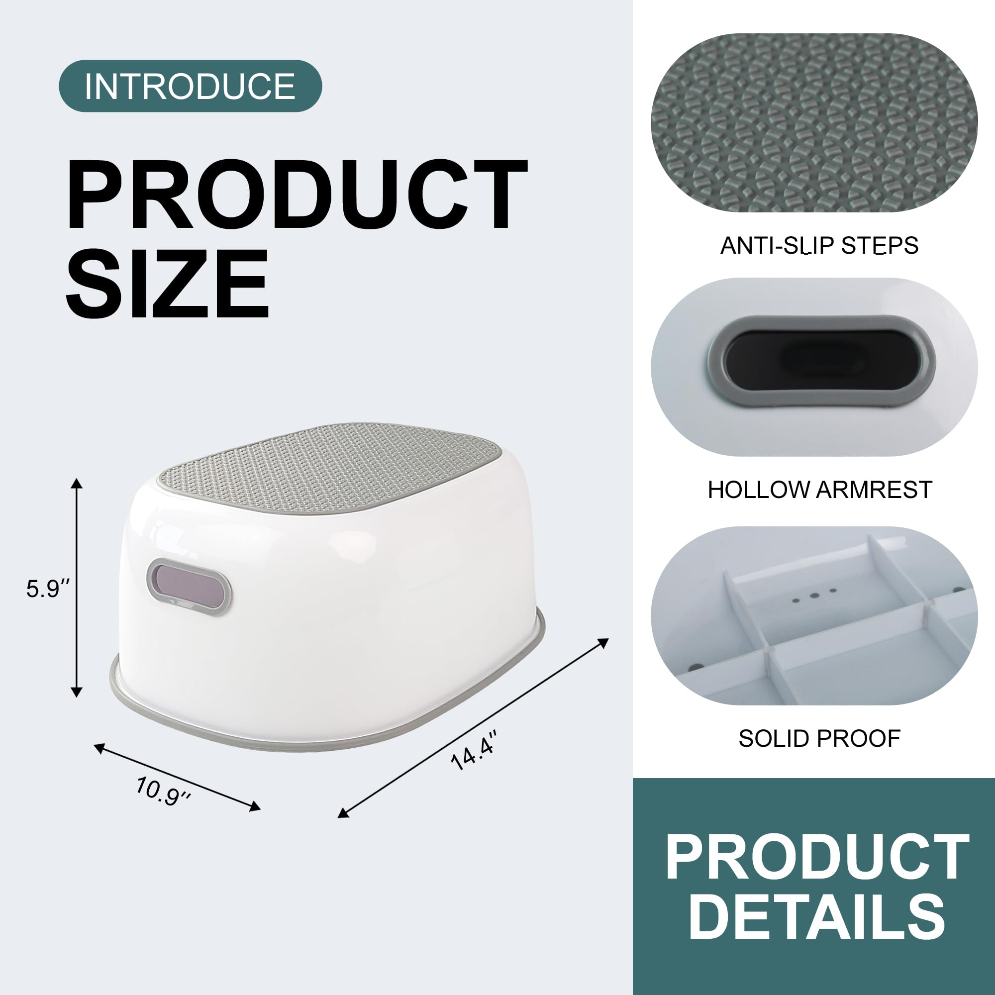 Cemibaby Step Stool for Kids and Toddlers,Anti-Slip Sturdy Toddler Step Stool for Toilet Potty Training,Bathroom Sink,Kitchen,Safety,Portability,Wide Step,Appropriate Height,Gray White (1 Pack)