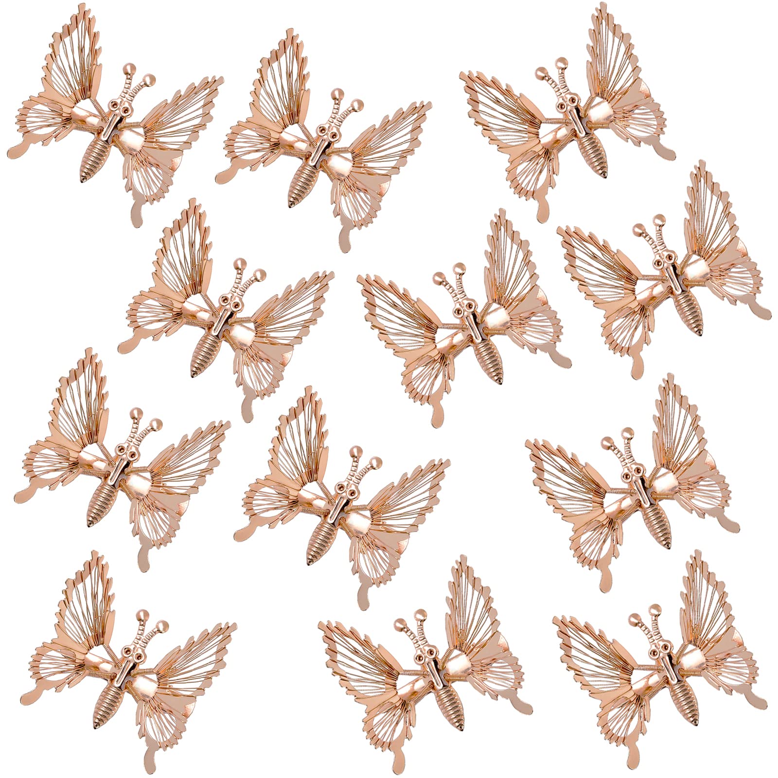 Kachanaa 3D Moving Butterfly Metal Hair Styling Accessories - 12 Pcs Hollow Hair Pins, Cute Barrettes, Clamps, and Claw Clips for Women and Girls (Gold)