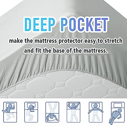 MATBEBY Bedding Quilted Fitted Queen Mattress Pad Cooling Breathable Fluffy Soft Mattress Pad Stretches up to 21 Inch Deep, Queen Size, Light Grey, Mattress Topper Mattress Protector