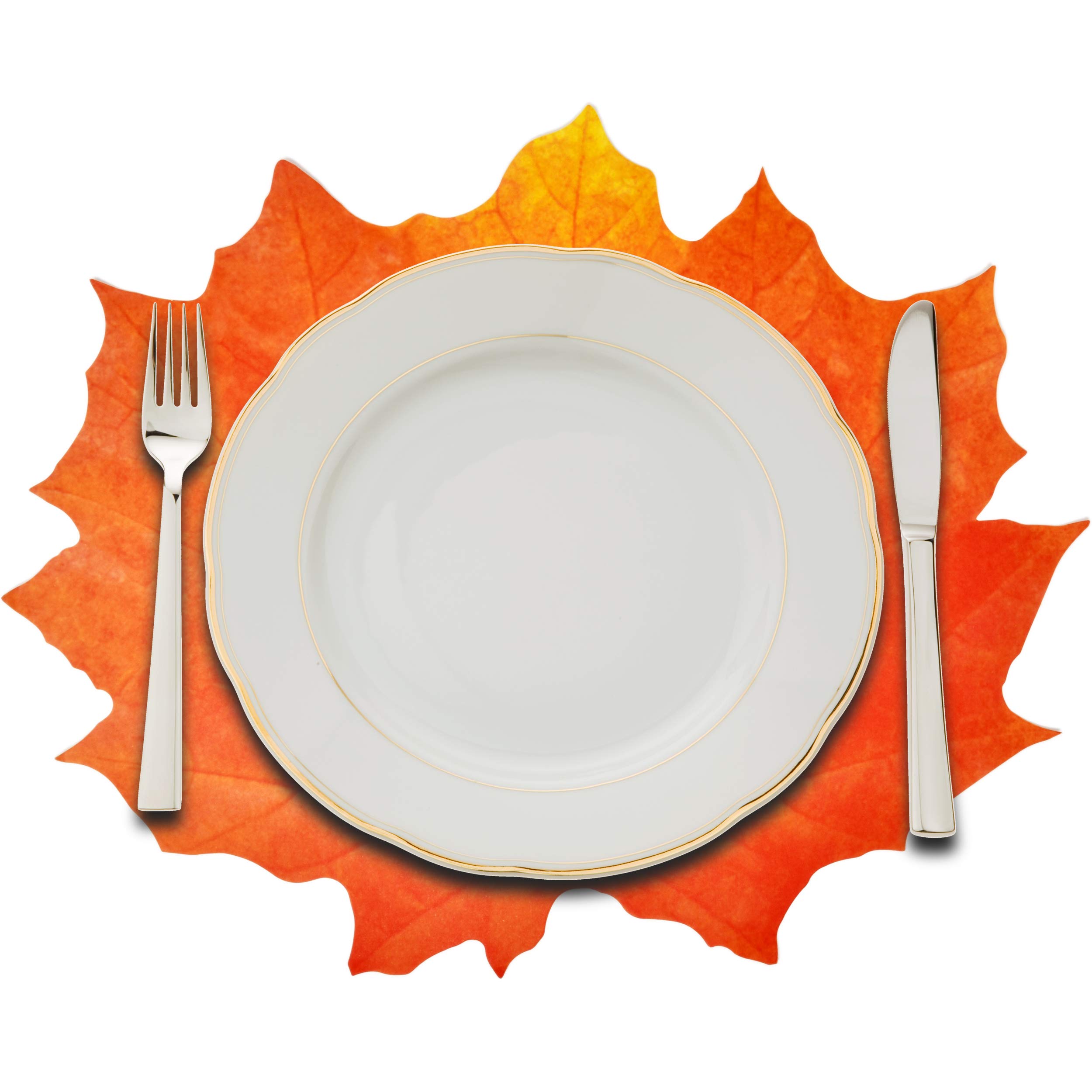Gift Boutique 48 Pcs Paper Harvest Leaf Place Mats Orange Thanksgiving Autumn Maple Leaves Shaped Coated Table Mat 12" x 16" Fall Turkey Crafts Party Supplies Decor