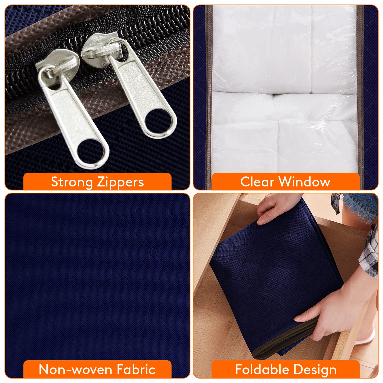 Lifewit Clothes Storage Bag 90L Large Capacity Organizer with Reinforced Handle Thick Fabric for Comforters, Blankets, Bedding, Foldable with Sturdy Zipper, Clear Window, 5 Pack, Grey