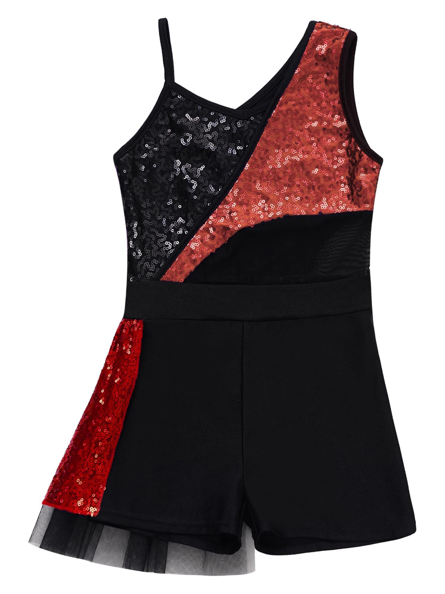 CHICTRY Girls Kids Sparkle Mesh Splice Ruffle Hem Leotard Jumpsuits for Athletic Dance Gymnastics Red 12 Years