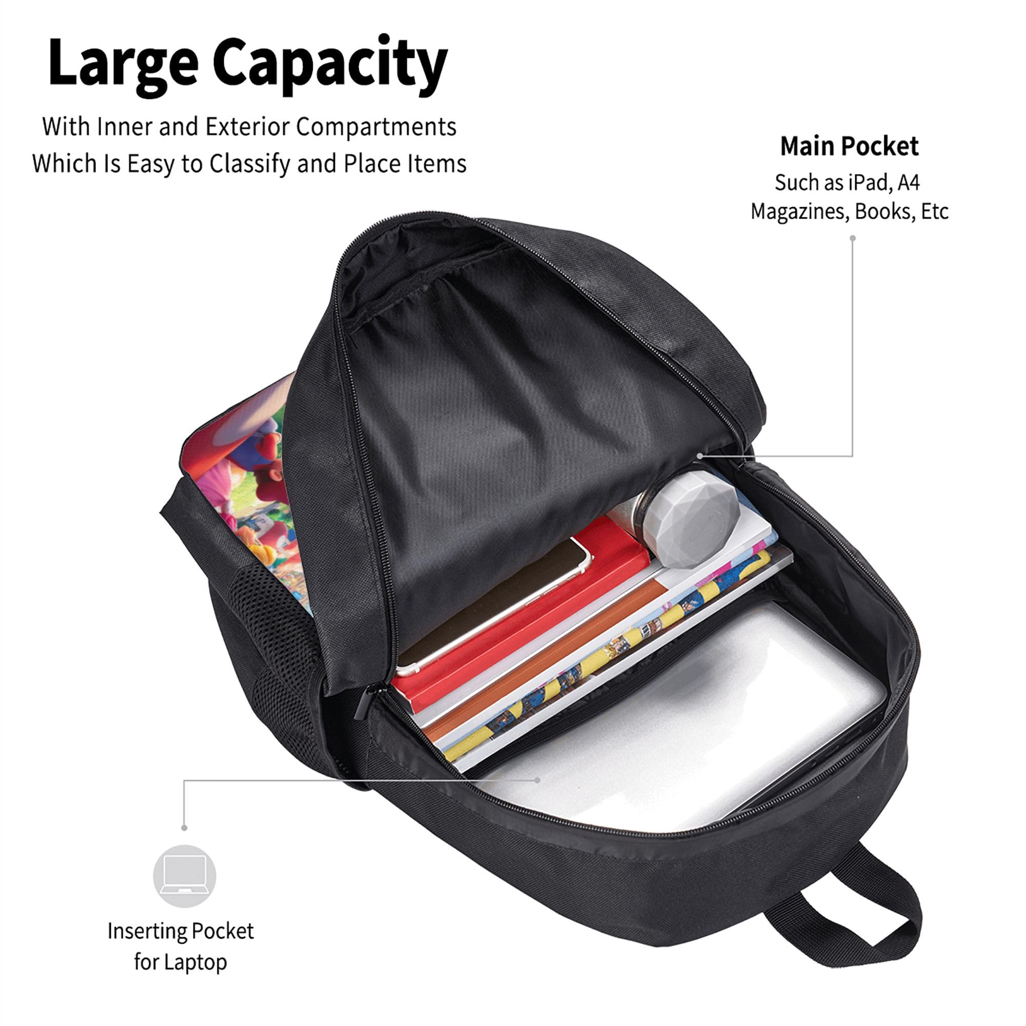 Cartoon Super Bros Backpack Set with Lunch Box Pencil Case 3 Piece Anime Theme Lightweight Durable Laptop Bag Cute Bookbag Lightweight Durable Travel Computer Bag