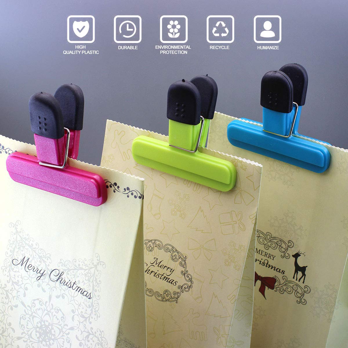 Chip Bag Clips Set Food Bag Sealing Clips with Good Grips Assorted Bright for Food Bags (15Pcs)