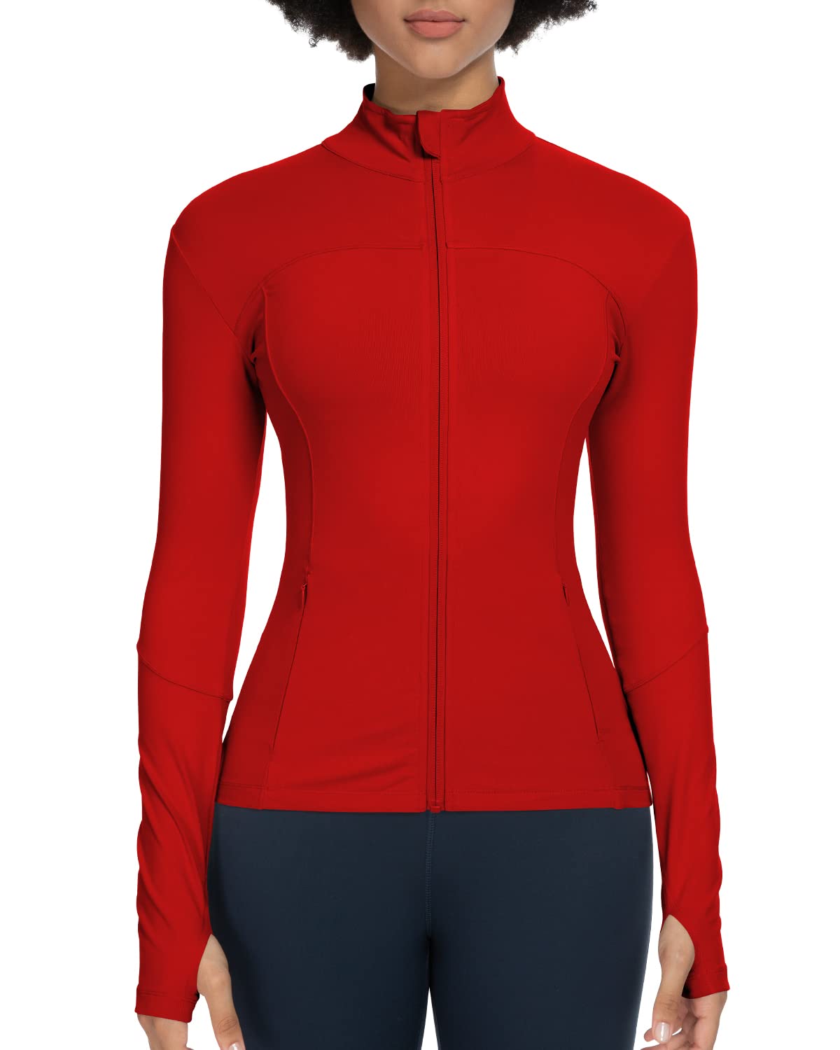 colorskin Workout Jackets for Women Full Zip Athletic Running Track Jacket with Pockets Slim Fit Yoga Jacket with Thumb Holes(Gright Red,Medium)