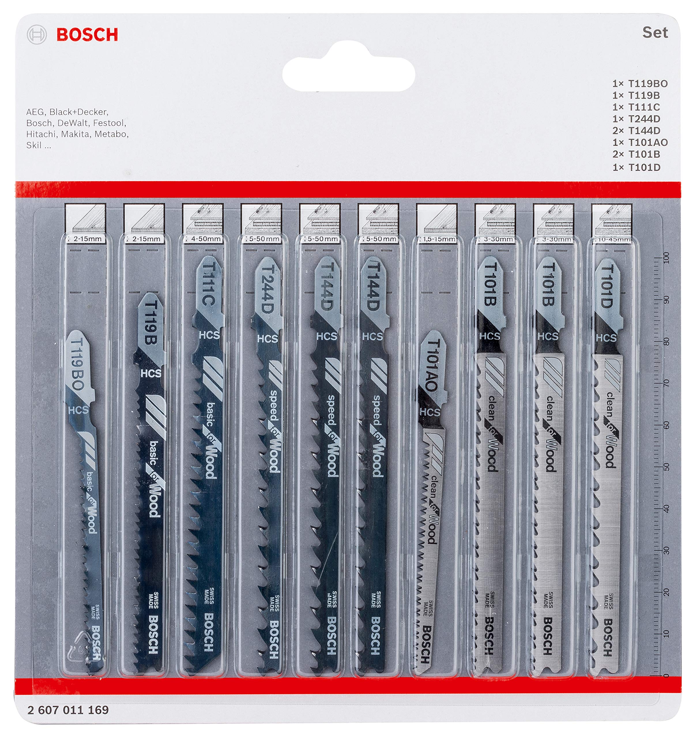 Bosch Professional 10-Piece Set Jigsaw Blades Set (for Wood, Accessories for Jigsaw with T-Shank mounting)