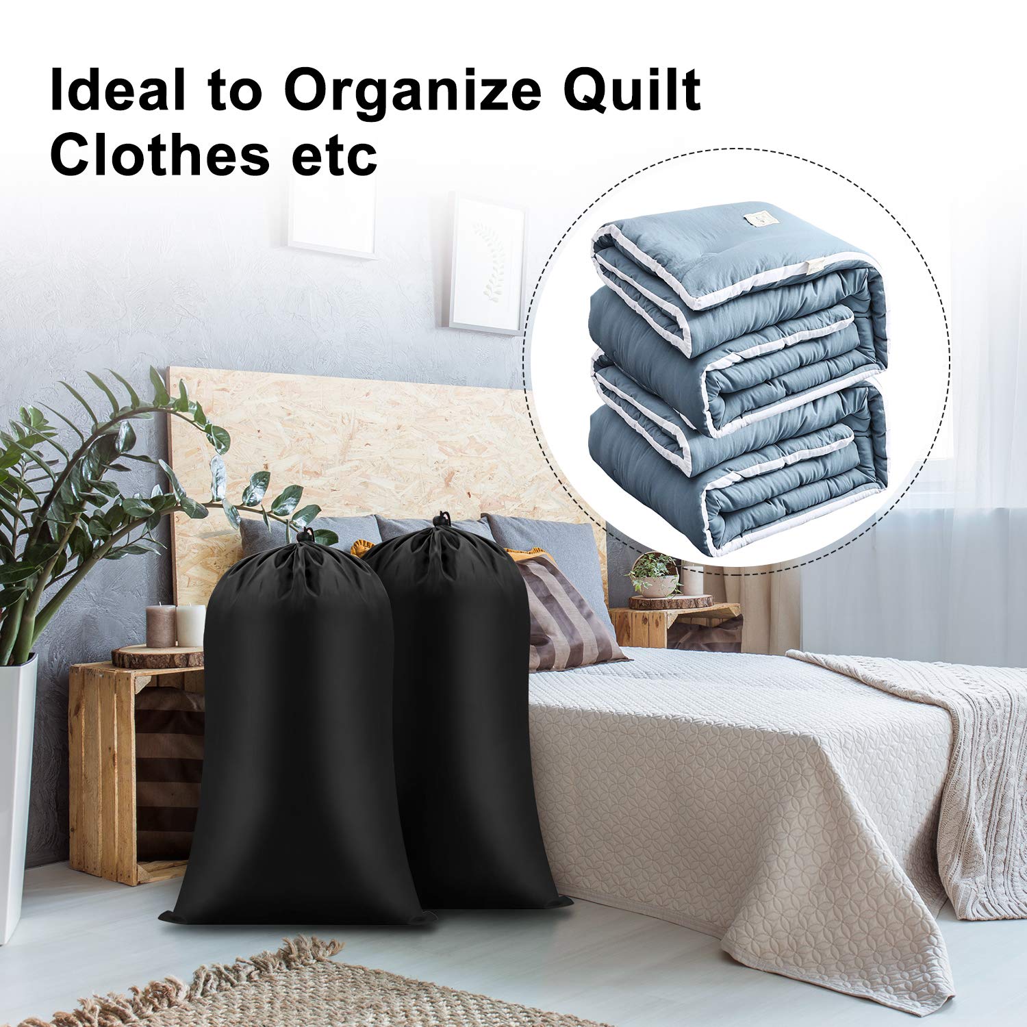 Heavy Duty Laundry Bags Extra Large Dirty Clothes Travel Bag 28 x 43 inch 2 Pack UFmeDorm XL Washable Storage Organizer College Dorm Camp Tear Resistant Big Hamper Basket Replacement Liner Black