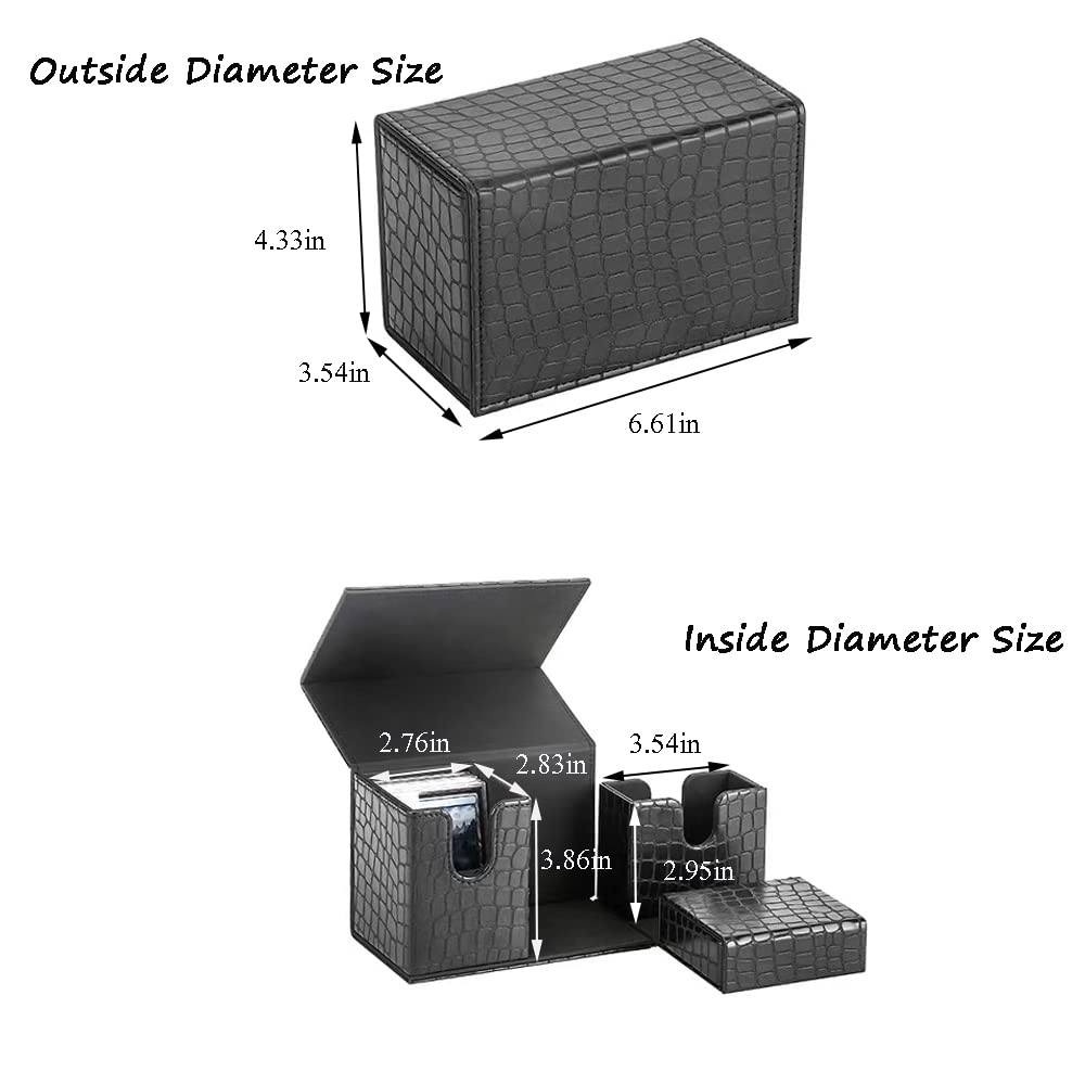 Card Game Deck Storage Box with two Compartment for cards and one for dice-Holds up to 192+ Cards and 15 Dice-PU leather with a comfortable touch-MTG/TCG/CCG/YugiOh/ultimate guard/commander(Black)