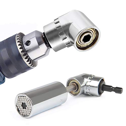CIGOTU Universal Socket, 7mm-19mm Multifunctional Cordless Ratchet Adapter Socket Wrench Set, Screwdriver Set Hex Bit + 105 Degree Right Angle Drill