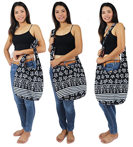 Lovely Creations Hippie Boho New Elephant Crossbody Bohemian Gypsy Sling Shoulder Large Size (Turtle L Black)