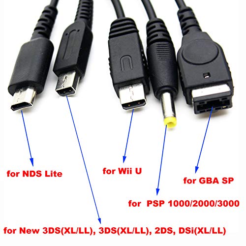 Skywin 5 in 1 USB Charger Cable for Nintendo - Multi System Nintendo DSi Charger Cable Compatible with Nintendo NDS Lite, Wii U, 3DS, 2DS, PSP 1000, 2000, 3000, GBA SP - Charge All with One Cord