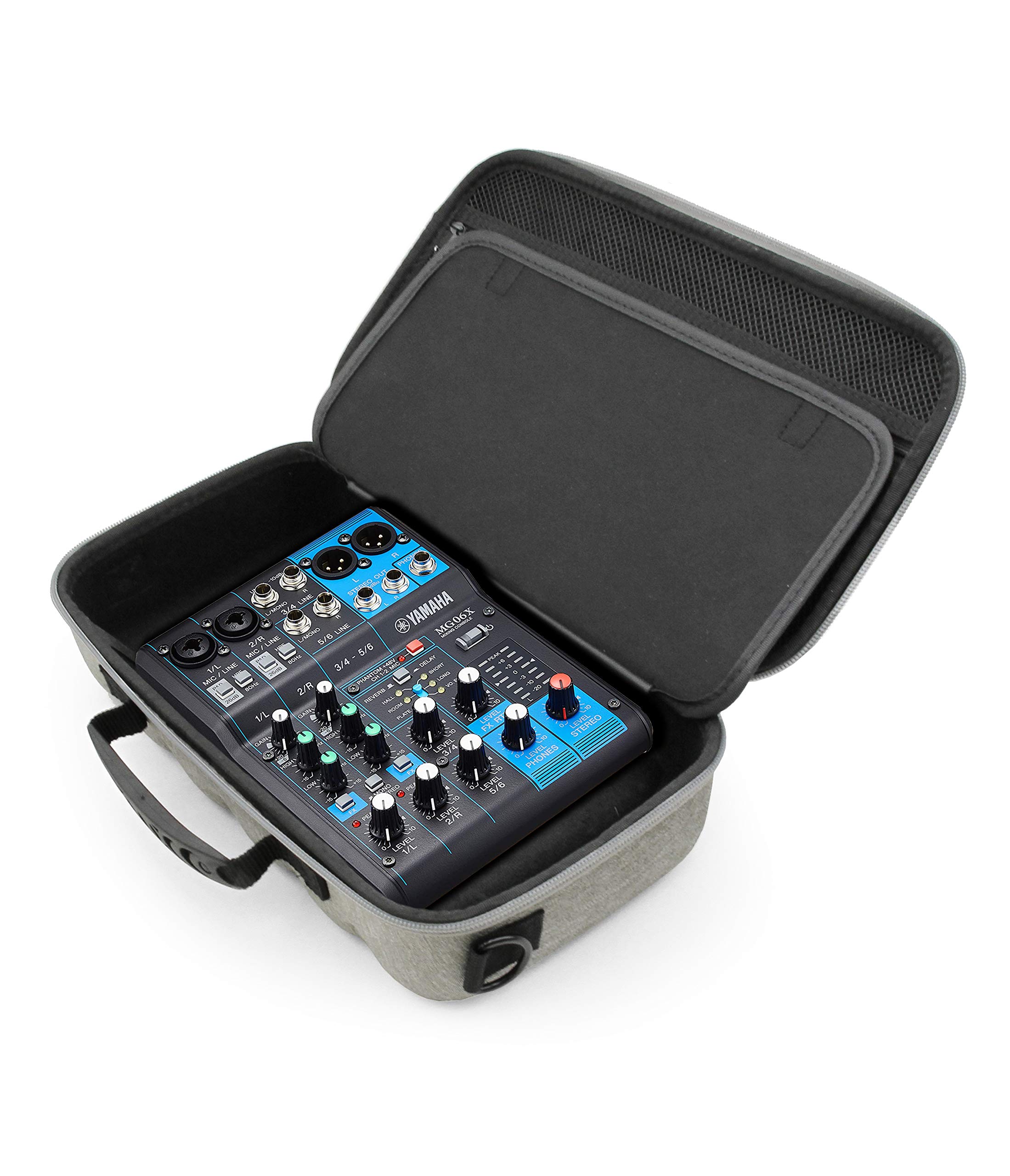 CASEMATIX Gray Audio Mixer Case Compatible With Yamaha AG06MK2 USB Interface or Yamaha AG03MK2 Audio Mixers & Recording Accessories - Includes Carry Case Only with Shoulder Strap and Carry Handle