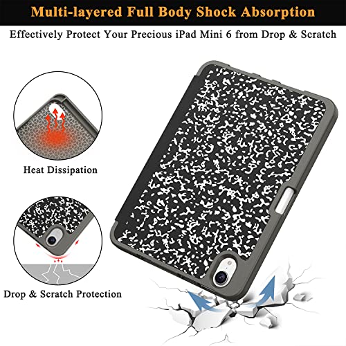 Soke New iPad Mini 6 Case 2021 with Pencil Holder - [Full Body Protection + 2nd Gen Apple Pencil Charging + Auto Wake/Sleep], Soft TPU Back Cover for 2021 iPad Mini 6th Generation 8.3 inch(BookBlack)