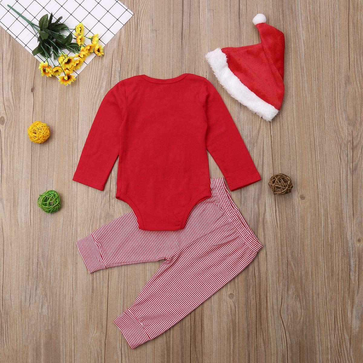 Bowanadacles My First Christmas Newborn Baby Girl Boy Outfit Clothes Long Sleeve Romper Santa Claus Pants 2Pcs Set