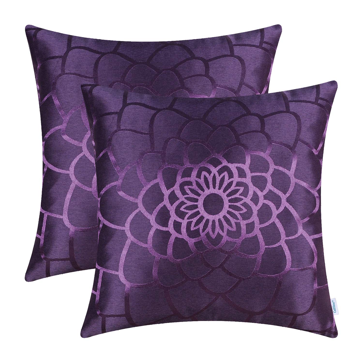 CaliTime Pack of 2 Throw Pillow Covers Cases for Couch Sofa Home Decor Modern Shining & Dull Contrast Stars & Moon 18 X 18 Inches Black