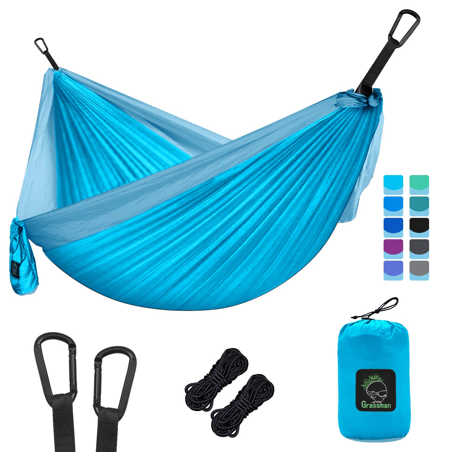 Camping Hammock Double Portable Hammock with Tree Ropes, Lightweight Nylon Parachute Hammocks Camping Accessories Gear for Indoor Outdoor Backpacking, Travel,Hiking, Beach