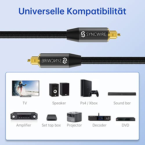Syncwire Digital Optical Audio Cable 10 Feet, [24K Gold-Plated, Durable Nylon] Fiber Optic Toslink Cord Compatible with Sound Bar, Home Theater, TV, Playstation, Samsung Black