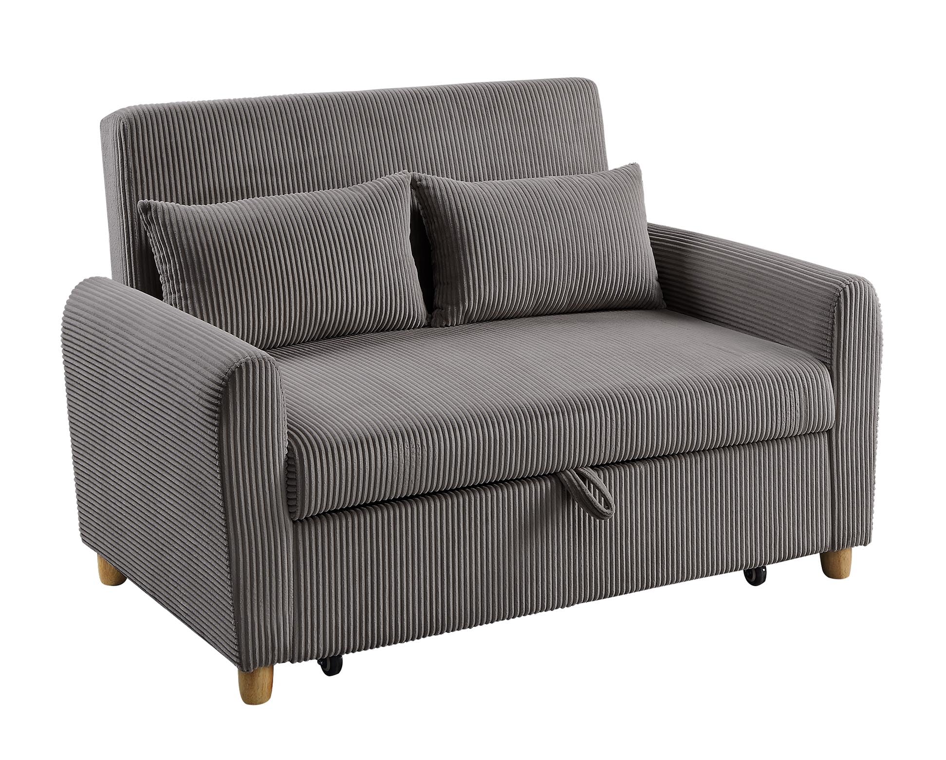 Favfurish 54" Corduroy Convertible Sleeper Loveseat with Full Foam Seating and 2 Throw Pillows, Stylish Couch for Living Room, Apartment,Bedroom,Brown