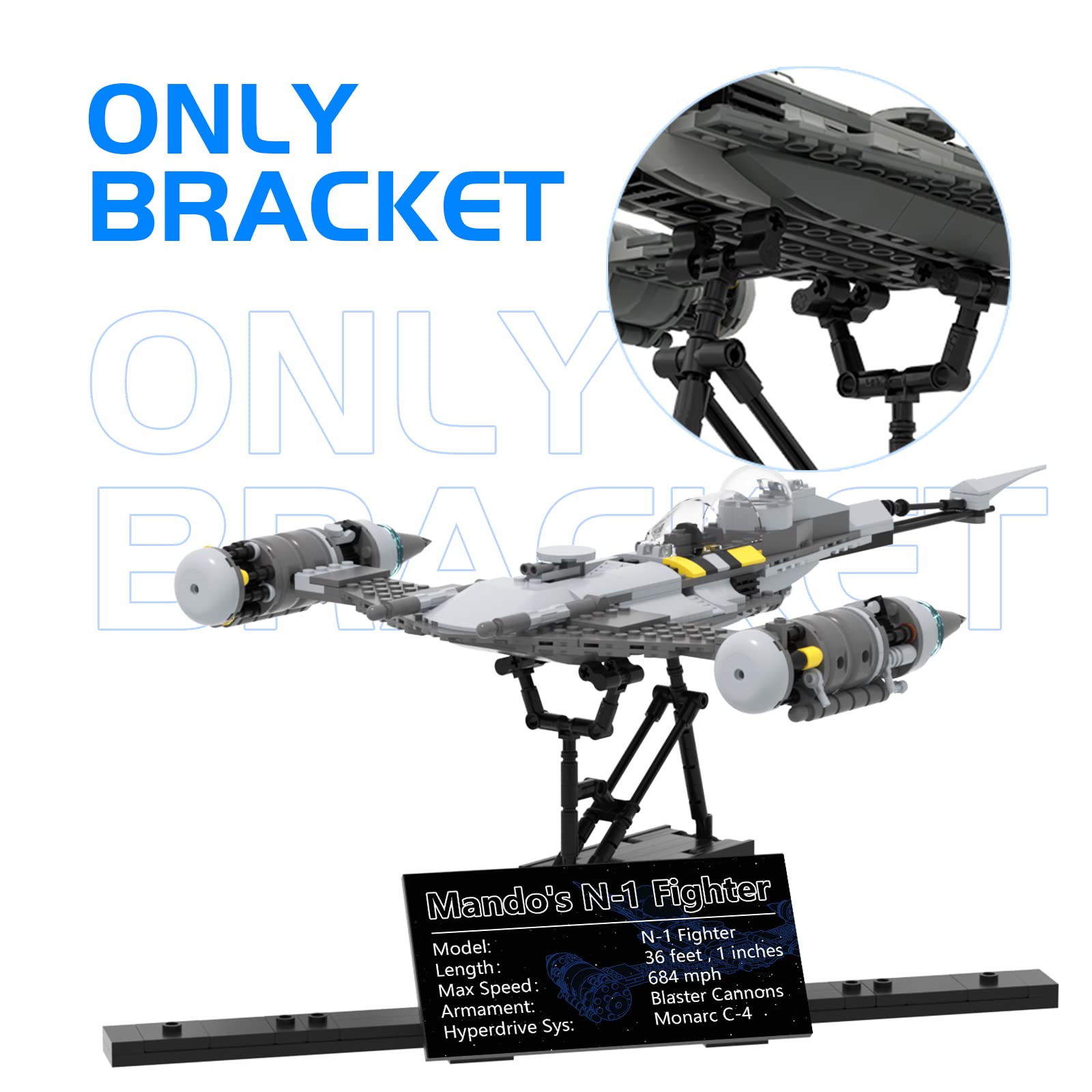 Display Stand for Lego Mando N-1 Fighter 75325 Building Kit, Sturdy Bracket Building Sets with an Informational Fact Plaque, Fun Buildable Toy Playset for Kids Aged 9 and Up(121 Pieces)
