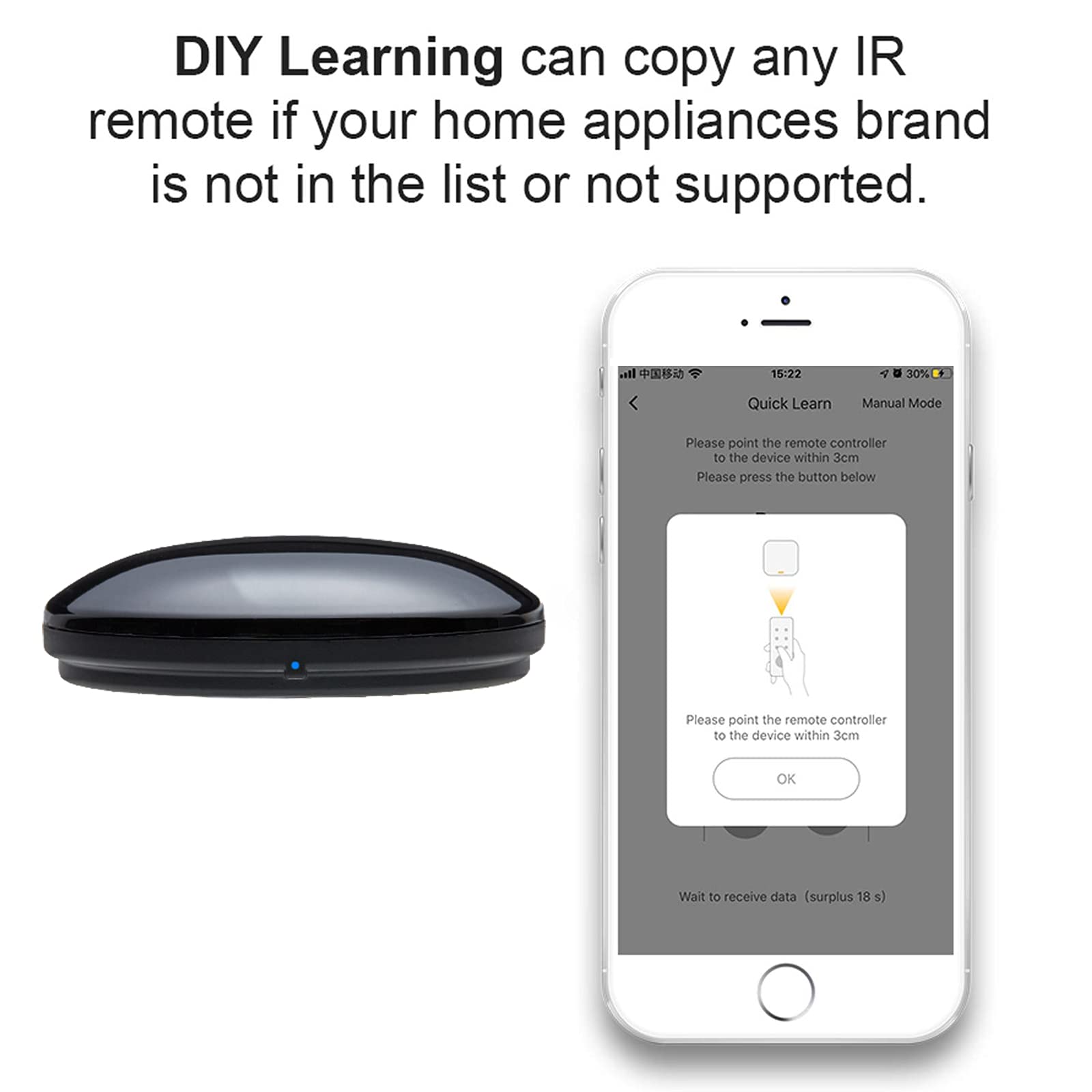 Smart IR Remote Control,All in One WiFi IR Blaster Control, Universal Infrared Remote Control for TV DVD Air Conditioner STB etc,Compatible with Alexa, Google Assistant No hub