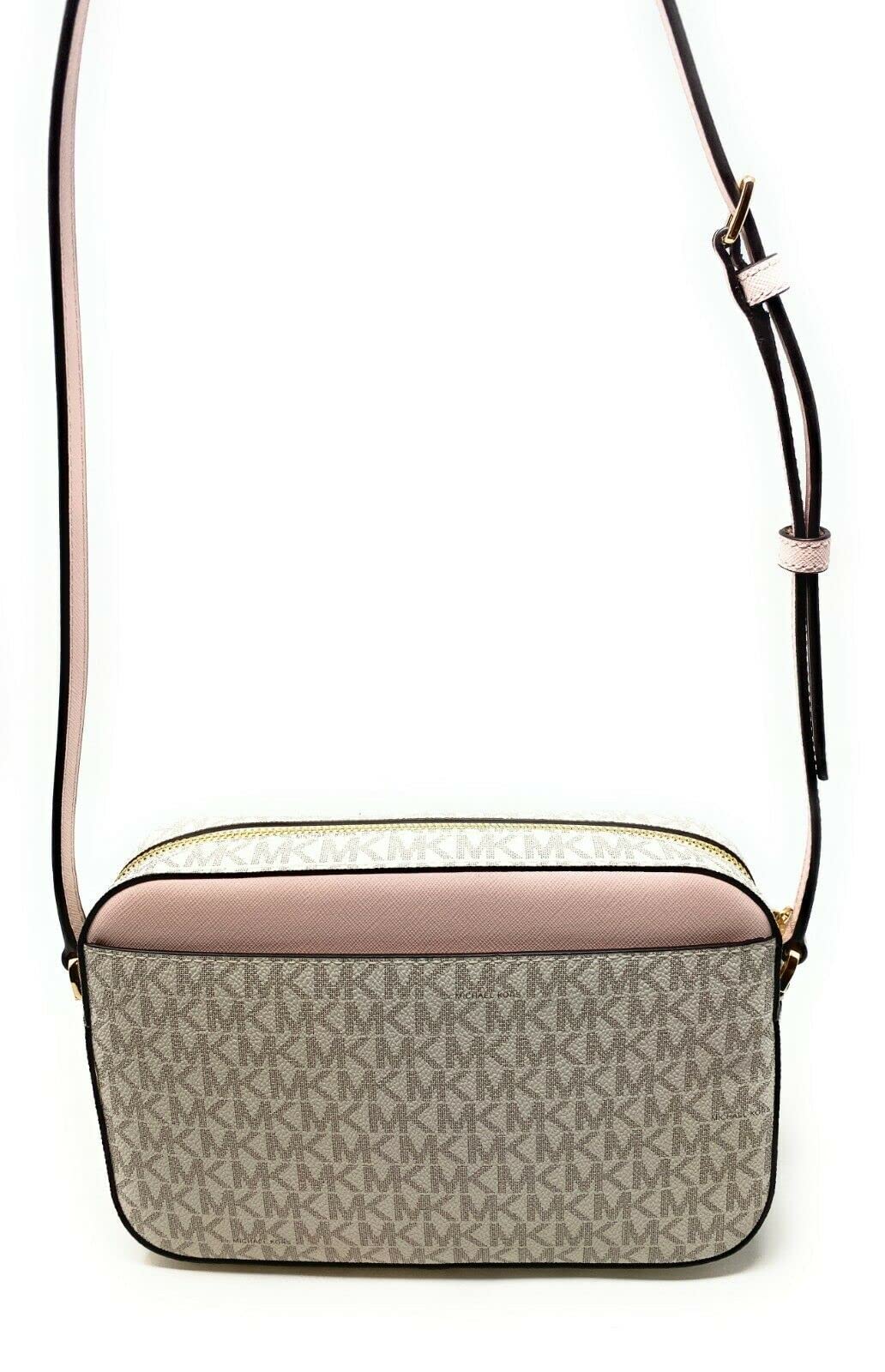 Michael Kors Jet Set Saffiano Leather Crossbody Bag (Vanilla Sig Powder Blush)