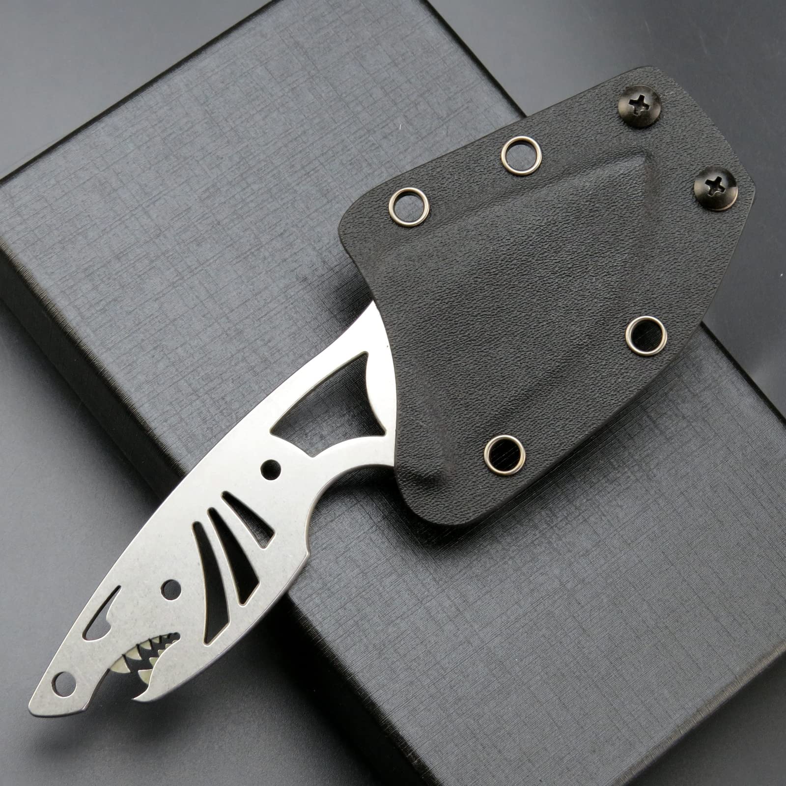 Ccanku C1139 Fixed Blade Knife,D2 Steel Blade Knife with K Sheath, EDC Tool Knife with Can Opener for Outdoor, Camping, Hunting, Hiking(Silver)