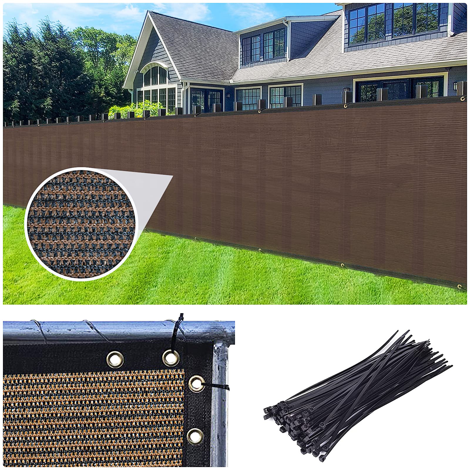 Cisvio 4ft x25ft Privacy Screen Fence Heavy Duty 170 GSM Wind Screen & dustproof Protective Covering Mesh Fencing for with Brass Grommets Outdoor Patio Lawn Garden Balcony Brown