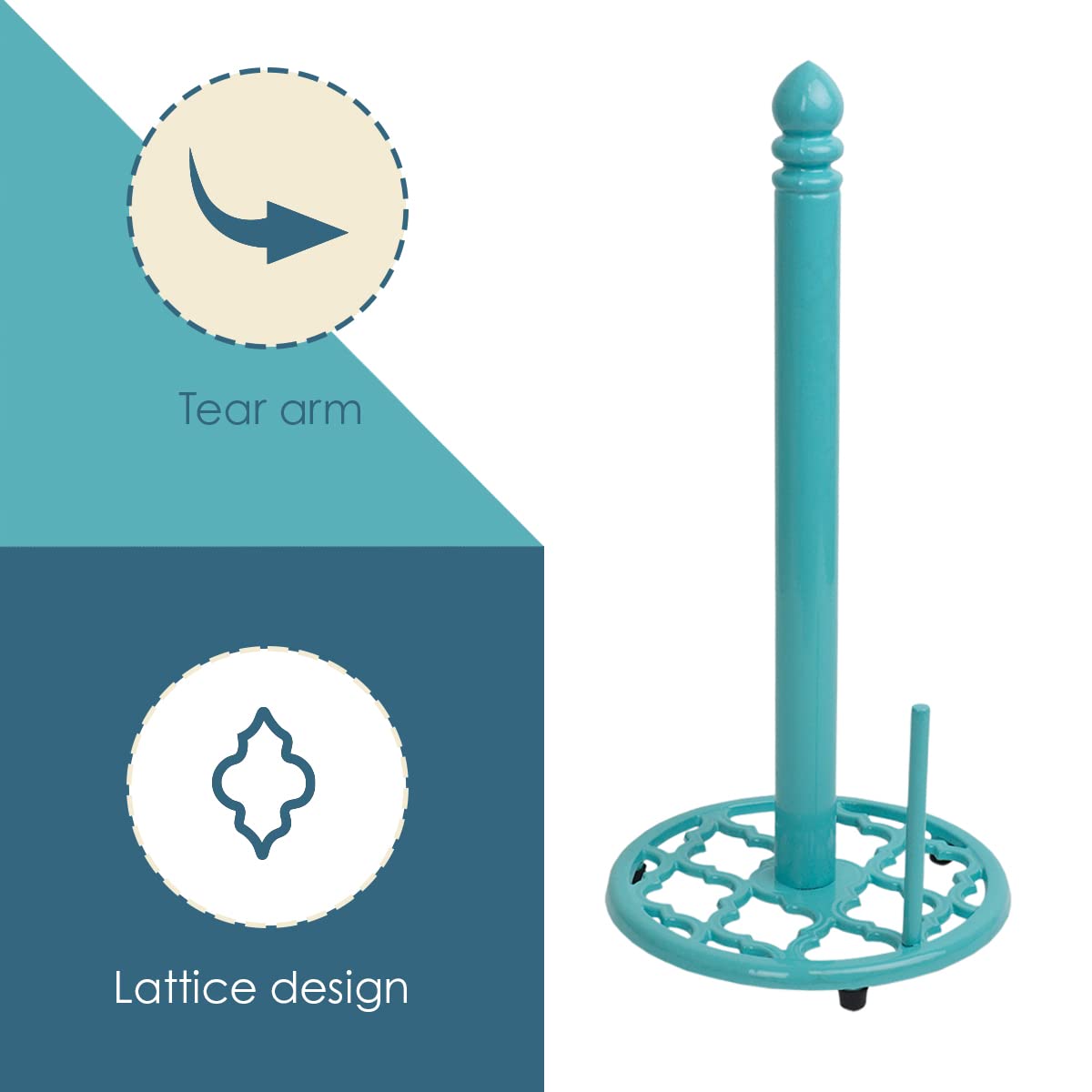 Cast Iron Kitchen Pantry Ware Bundle (2-Piece Set) Turquoise | includes Paper Towel Holder and Table Napkin Holder | Lattice Collection | by Home Basics