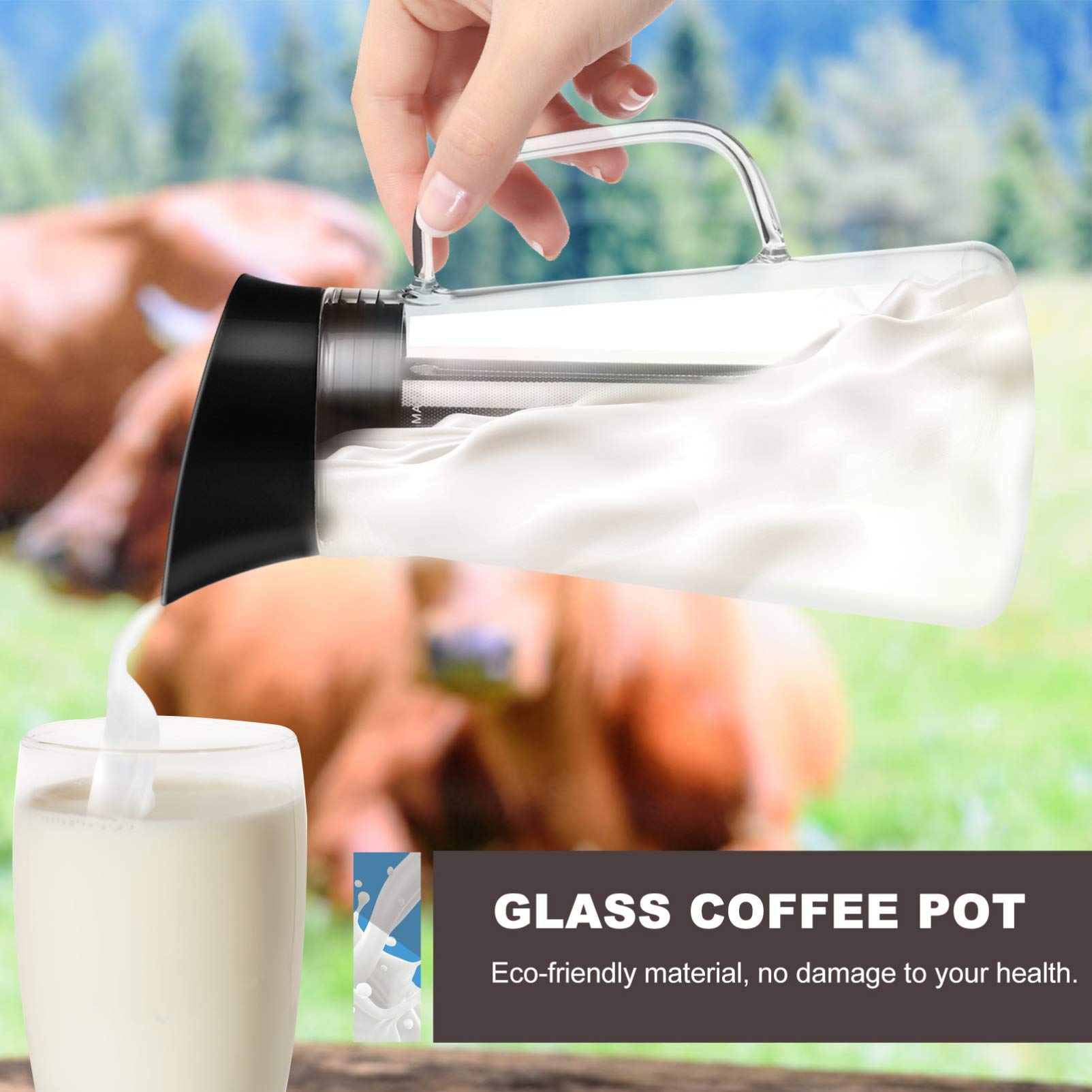 Hemoton Espresso Machine Espresso Machine Cold Brew Iced Coffee Maker and Tea Infuser with Spout Glass with Stainless Steel Filter Glass Pitcher 1200ml Stainless Steel Water Bottle Cold Brew Coffee