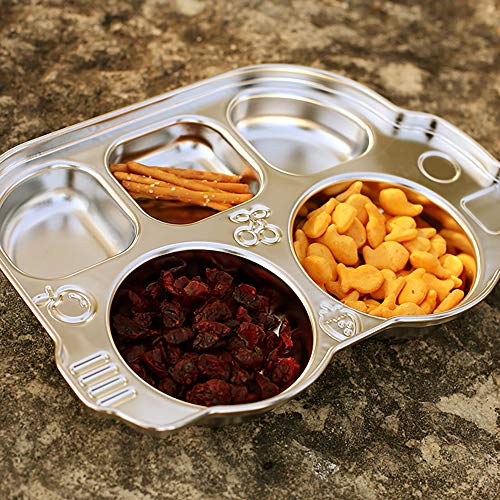 Innobaby Stainless Bus Plate with Airtight Sectional Lid, The Original, Leak-Resistant Divided Platter, Mom Invented Fun Shape Plate Din Din SMART for Babies, Toddlers and Kids, BPA Free Plate, Orange