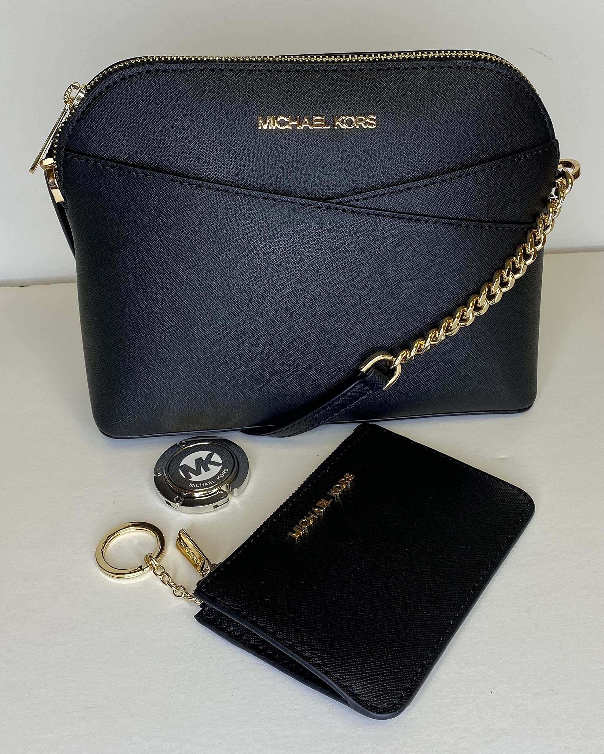 Michael Kors MICHAEL Michael Kors Jet Set Travel MD Dome XCross Crossbody bundled SM TZ Coinpouch Purse Hook (Black)