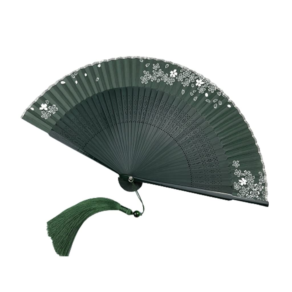 Chinese Fan Summer Folding Fan Women's Folding Small Fan Green Chinese Style Dance Platform for Festival Dance Gift (Color : 02)