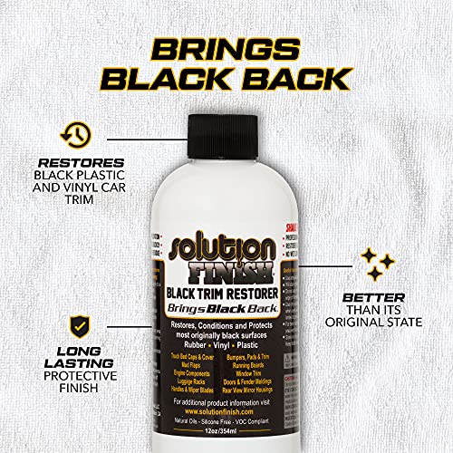 Solution Finish - Black Plastic & Vinyl Trim Restorer - Use for Car and Truck Detailing, No Wet Look, Instantly Revives Color To Trim, Bumpers, Mud Flaps, Etc., Black (12 oz)